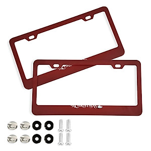 YETTASBIN Christmas Santa Claus License Plate Frames, Decorative License Plate Covers, 2 Packs Universal Aluminum Tag Frame with 2 Holes & Screw Caps for Front and Rear Car Tags, Round Hole