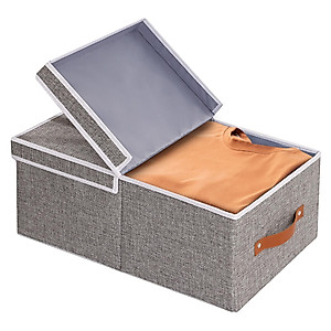 YheenLf Storage Bins with Lids, Fabric Storage Boxes, Storage Organizer Container with Handles, Collapsible Storage Cube for Organizing, Grey, 1-Pack, 16.1 x 9.8 x 6.5 in