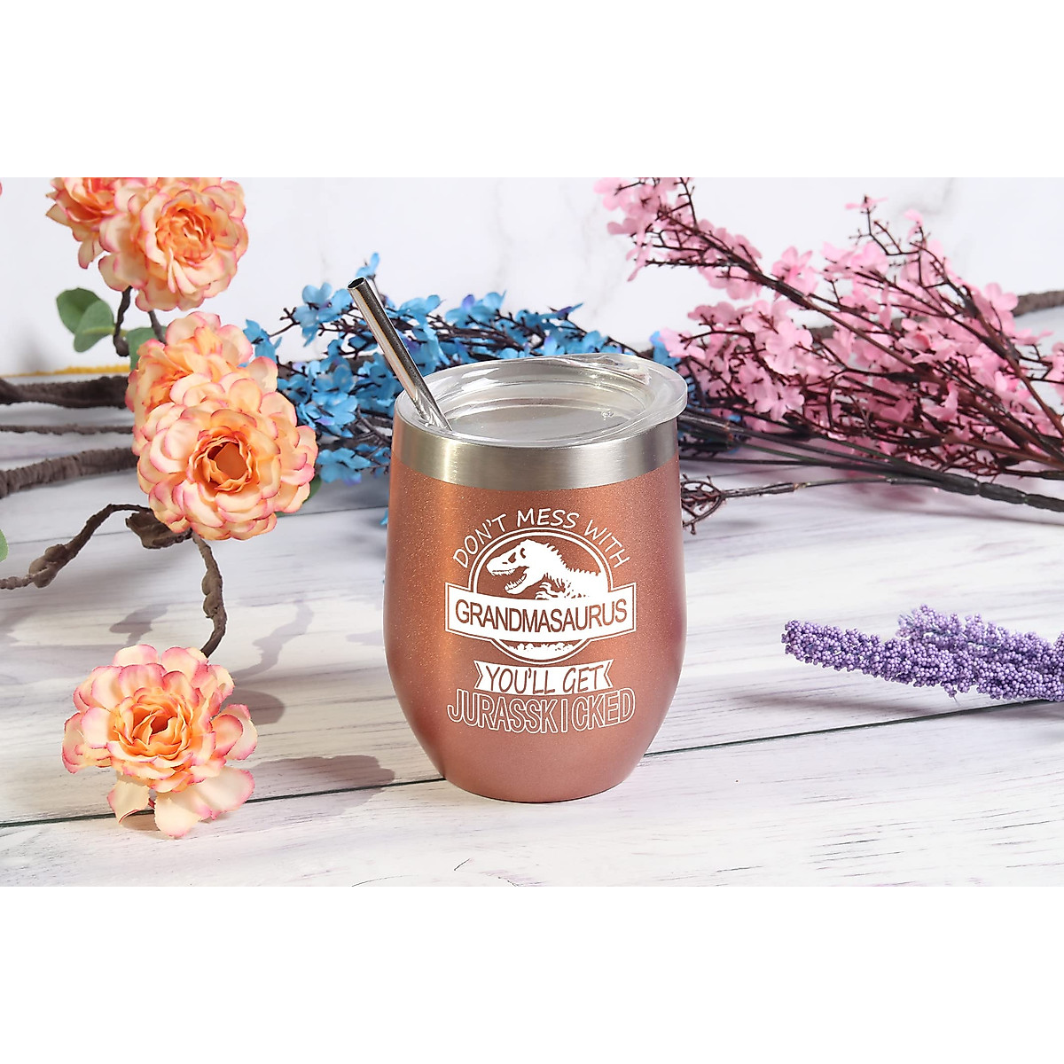Grandmasaurus Tumbler Don't Mess with Grandmasaurus You'll Get Jurasskicked Tumbler Birthday Mothers Day Gifts for Grandma from Granddaughter Grandson Grandkids Grandma Gifts 12 Ounce with Gift Box