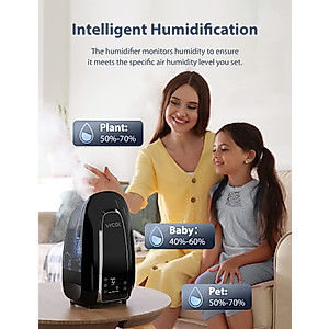 Humidifiers for Bedroom, Vycol 5.6L Smart Cool Mist Humidifier with Humidity Sensor & Timer for Large Room Home, Customized Humidity, Whisper Quiet Ultrasonic Air Vaporizer for Baby and Plants