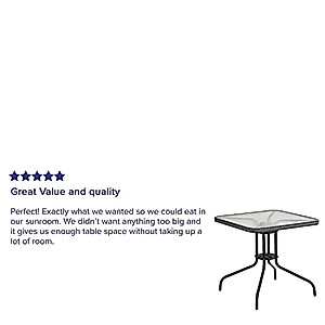 Flash Furniture Barker 28'' Square Tempered Glass Metal Table with Gray Rattan Edging