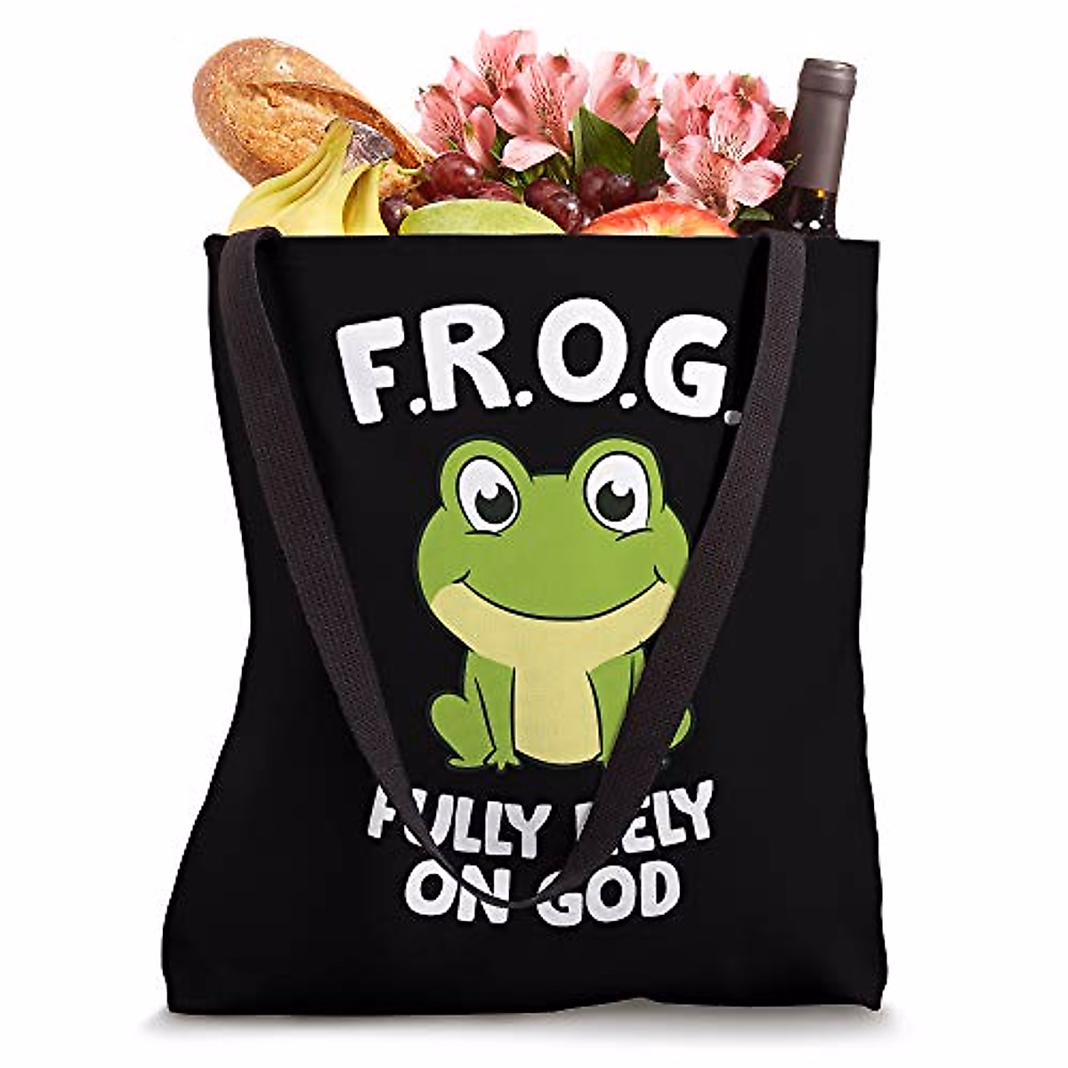 Cute Frog Fully Rely On God Christian Frog Tote Bag