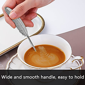 Teaspoons & Dessert Forks Set Feather Shape 18/10 Stainless Steel, Cute Silver Espresso Flatware Set for Dessert Coffee Ice Cream Pudding Condiment, 4pcs Tea Stirring Spoons & 4pcs Appetizer Forks