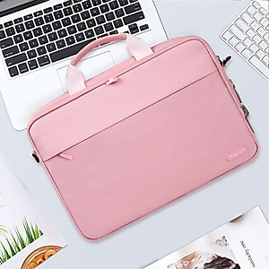 MOSISO Laptop Shoulder Bag Compatible with MacBook Pro 16 2023-2019 M2 A2780 M1 A2485 A2141,15-15.6 inch Notebook,Double Layer Messenger Bag with Horizontal Pocket&Adjustable Depth at Bottom&Belt,Pink