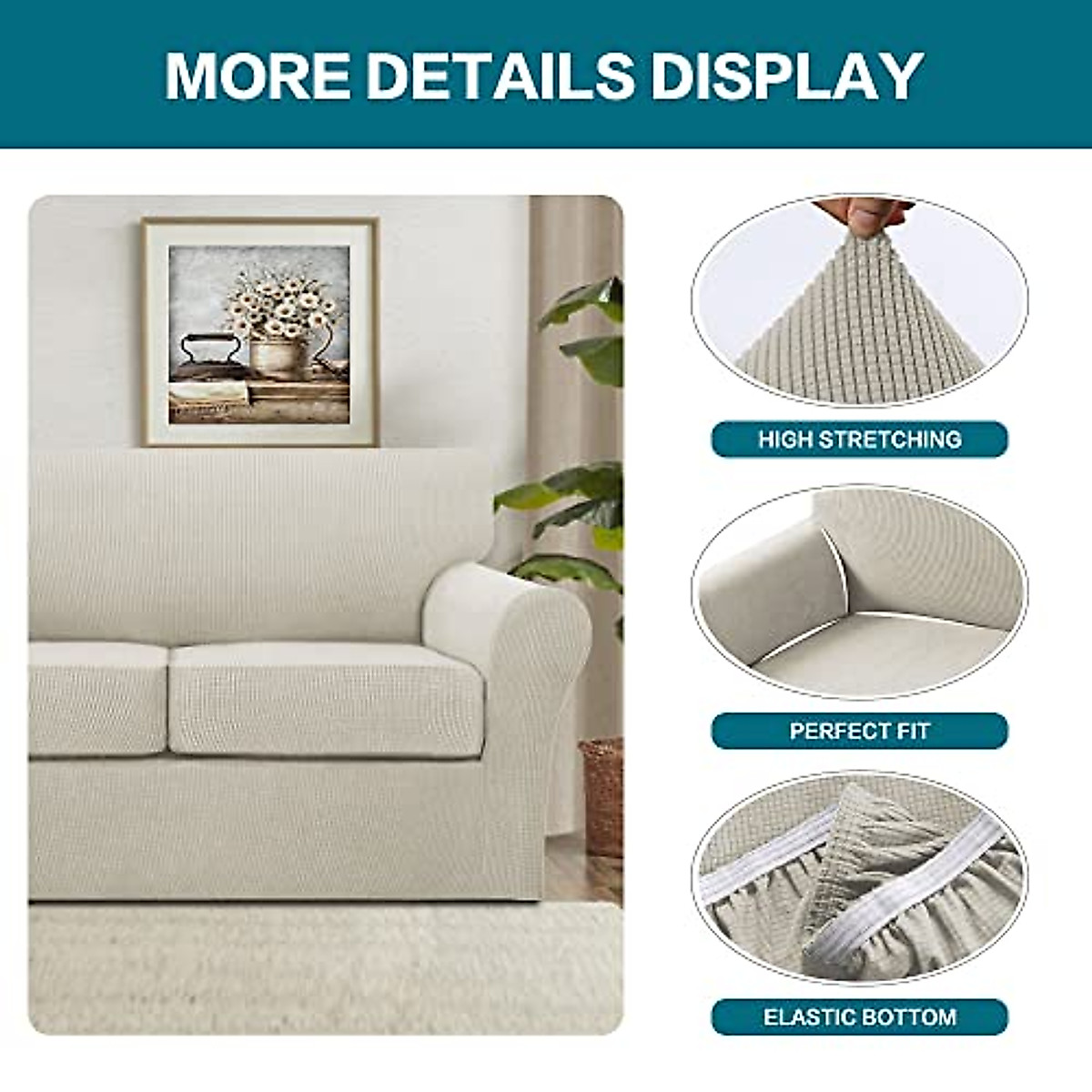 4 Piece Sofa Covers for 3 Cushion Couch Sofa Slipcover Soft Couch Cover for Dogs-Washable Sofa Furniture Covers with 3 Individual Cushion Covers, Feature Jacquard Fabric (3 Cushion Sofa, Island Fossi)