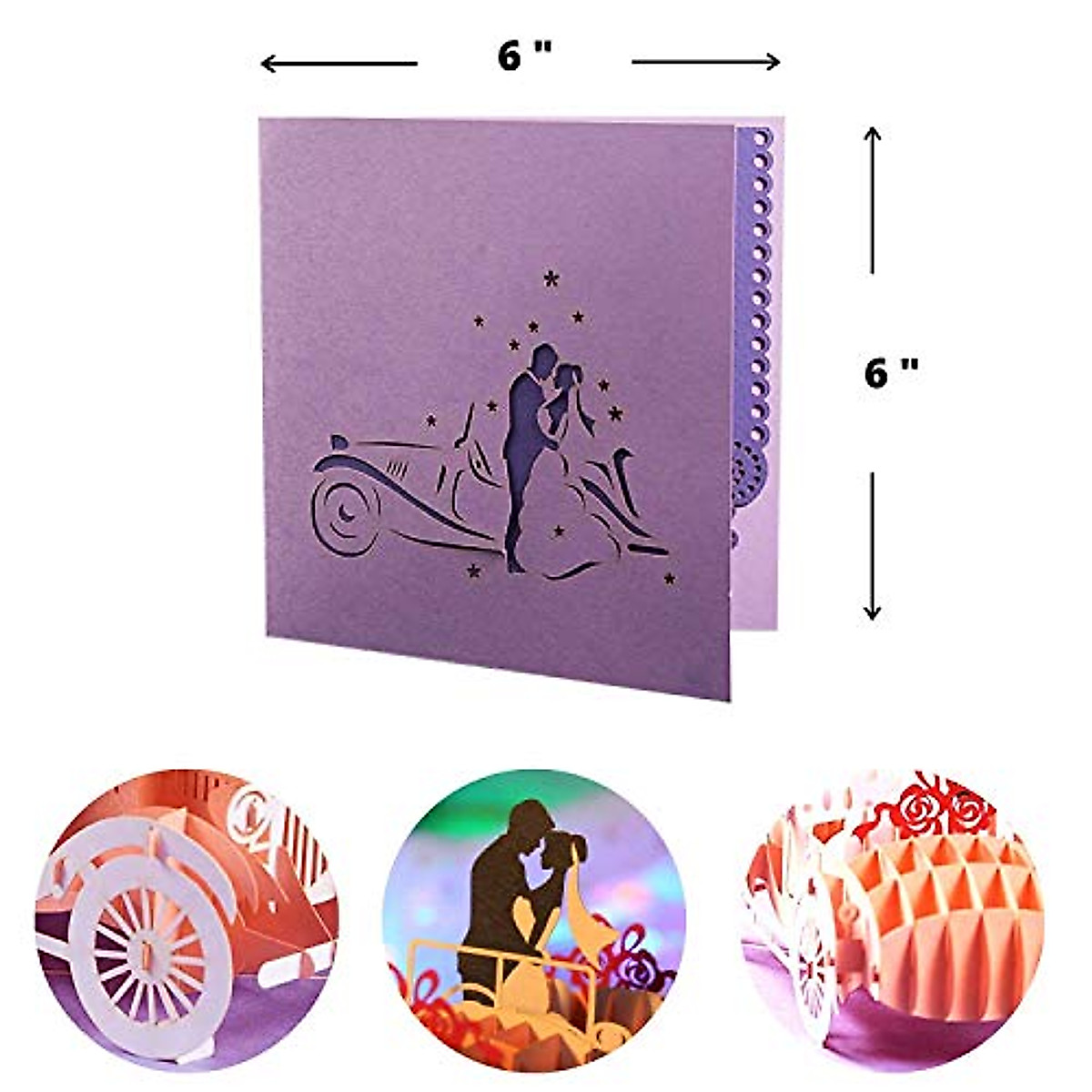 CUTE POPUP - Anniversary Card with Bride and Groom in Wedding Car Design, Valentines Day Card, Thinking of You Card, Birthday Card, Surprising Present for Couple, Wife and Husband