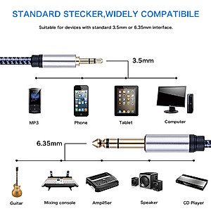 Tiierzon 1/8 to 1/4 Stereo Cable 15Ft, 6.35mm 1/4" Male to 3.5mm 1/8" Male TRS Bidirectional Stereo Audio Cable Jack for Guitar, Home Theater Devices, Speaker and Amplifiers(15Ft)