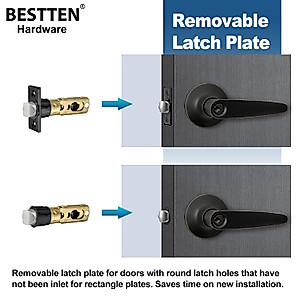 BESTTEN Roma Series Keyed Entry Door Lever with Removable Latch Plate,All Metal Door Handle with Lock and Key, Matte Black