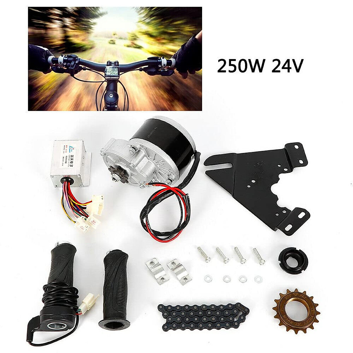 DNYSYSJ Electric Bicycle Hub Motor Upgrade E-Bike Conversion Kit (24V 250W, 16"-28" Wheel Motor Conversion Chain Kit, Black)
