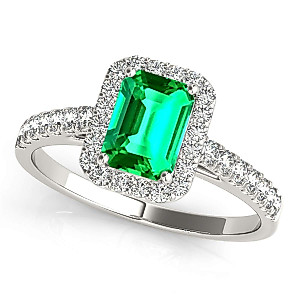 MauliJewels 0.9 Carat Diamond And Emerald Shape Emerald Bridal Set Ring 4-prong 10k White Gold
