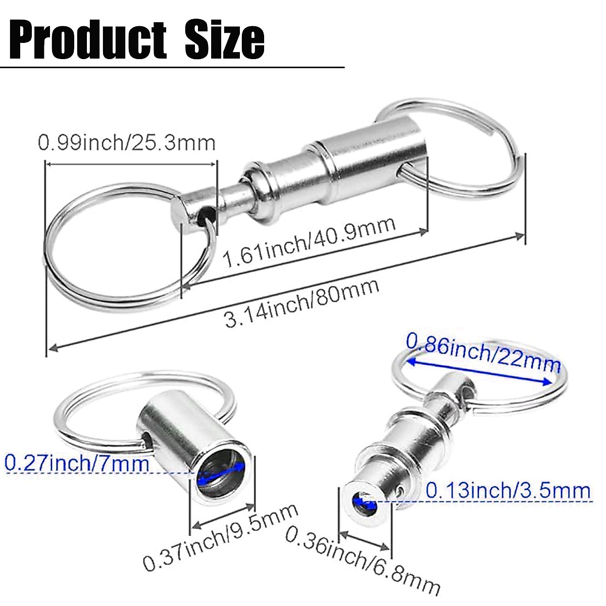 Maituifos 4 Pcs Quick Release Keychain-Detachable Pull Apart Keychain(Silver) Detachable Pull Apart Key Rings Keychains