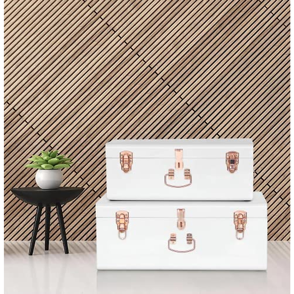Vintage Metal Storage Trunk Set of 2 with Rose Gold Handles