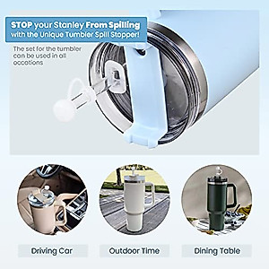 Tops Home Set of 3 Silicone Spill Proof Stoppers, Compatible with Stanley Cup 1.0 (40oz/30oz) - Tumbler Accessories, with 2 Straw Cover Caps, 2 Square Spill Stoppers, and 2 Round Leak Stoppers