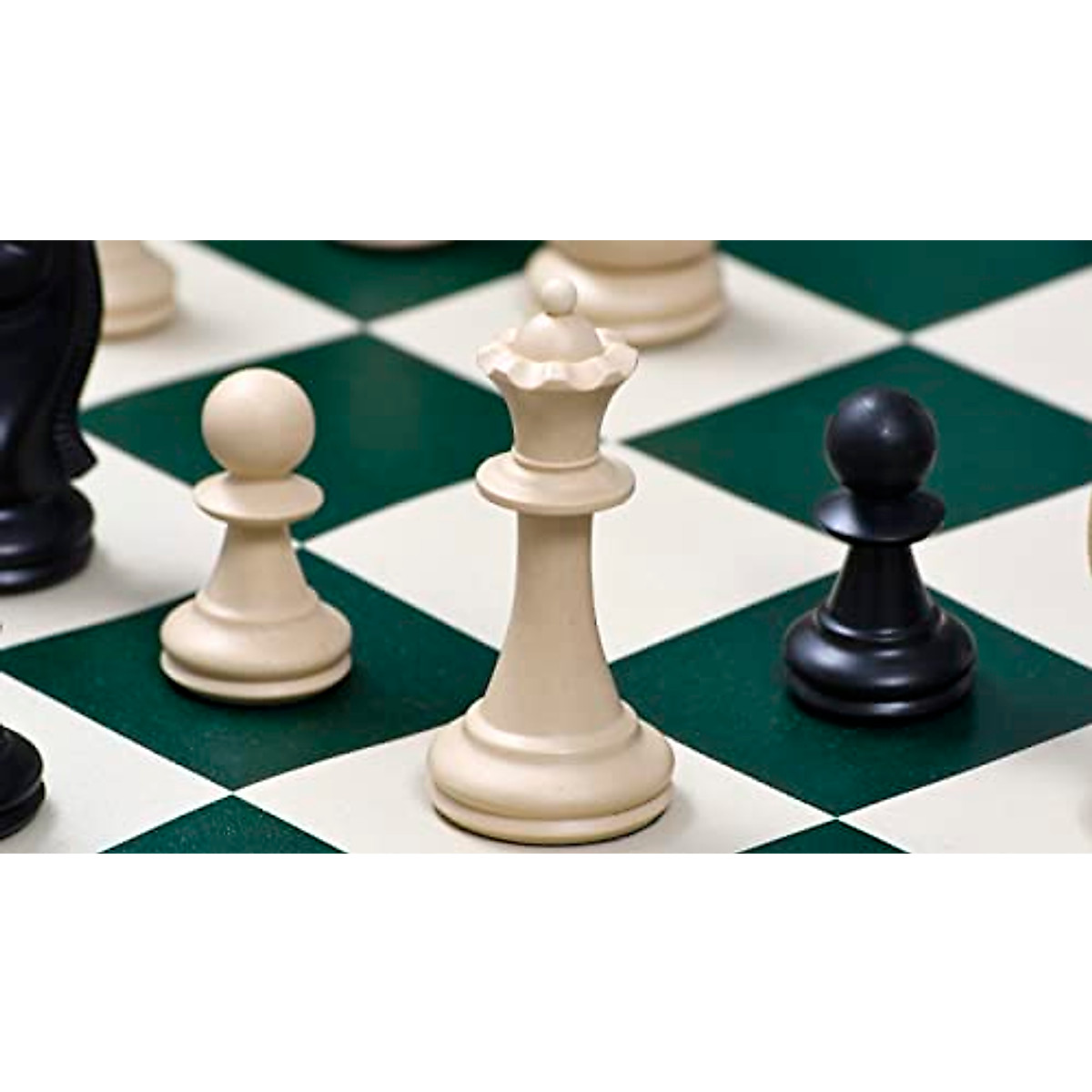 CHESSBAZAAR Study Library Tournament Plastic Chess Pieces & Roll Up Chess Board Combo |32 Pieces with 15 Inches Rollup Chessboard | Weight-340 grams | Black & Off-white |Plastic chess Set | Board Game