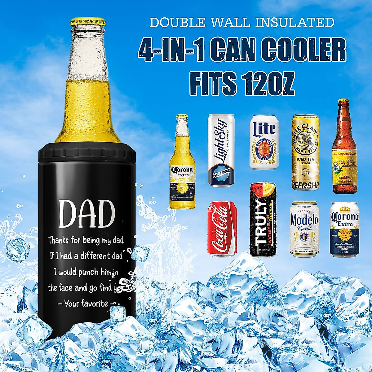 SANDJEST 4-in-1 Dad Tumbler Gifts for Dad from Daughter Son - 12oz Thank You for Being My Dad Can Cooler Tumblers Cup - Stainless Steel Insulated Cans Coozie Mug Christmas, Birthday, Father's Day Gift