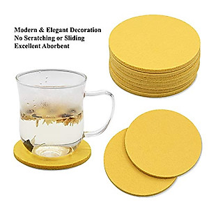 Meffort Inc Set of 10 Felt Coaster Set with Holder, Table Coasters for Drinks, Absorbent & Protect Furniture & Table - Yellow