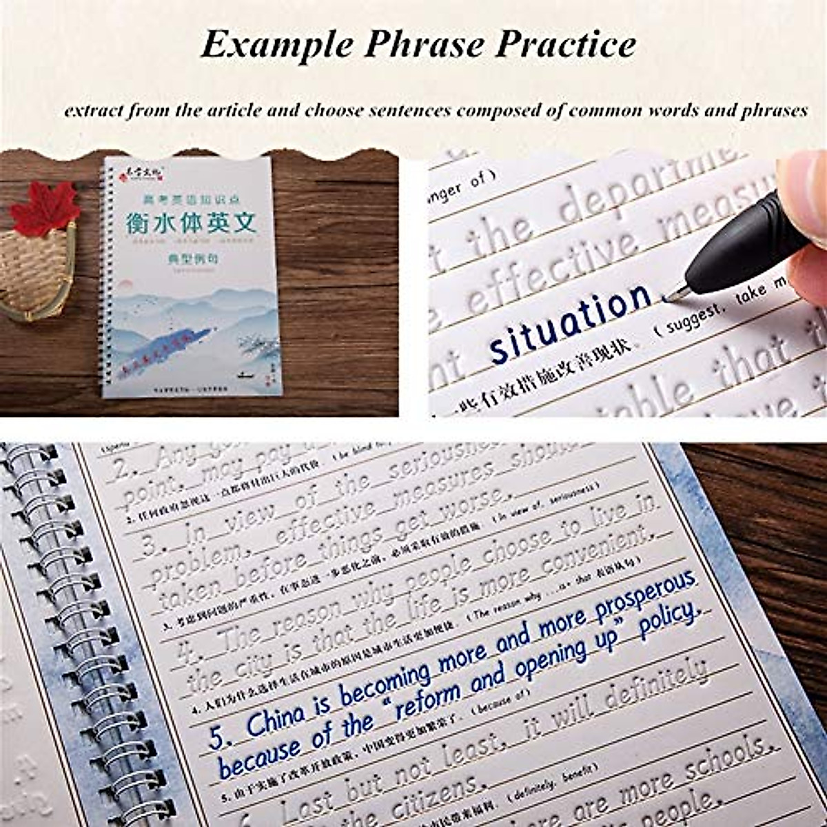 Hztyyier Magic Practice Copybook, English Calligraphy Tracing Book with with Pen and Refill for Children Students English Reusable Writing