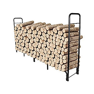 TQVAI 8ft Firewood Rack, Heavy Duty Fire Log Storage Rack for Patio Deck Indoor Outdoor Fireplace Tool Holder, Black