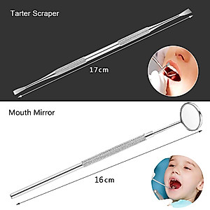 Angzhili Dental Hygiene Tool Set Stainless Steel Dental Probe, Mouth Mirror,Tarter Scraper and Sickle Scaler, Basic Examination Dental Kit Is Ideal for Personal and Pet(6.8 Inch)