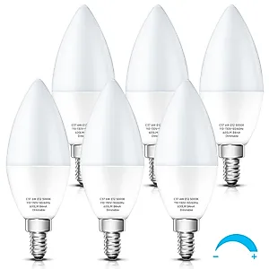 KINDEEP LED Candelabra Light Bulbs Dimmable 60 Watt Equivalent, Daylight 5000K, 600LM, E12 Candle Bulb Base 6W Ceiling Fan Lightbulbs Type B Bulb for Chandelier, Wall Sconces, 6 Pack