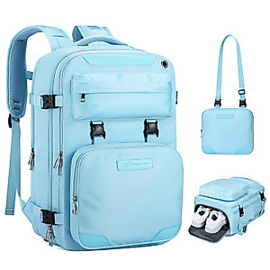 Maelstrom Travel Backpack for Women Men,35L Laptop Backpack Fits 17-Inch Laptop,Waterproof Carry On Backpack for Airplanes with Detachable Crossbody Bag&Shoe Compartment,Light Blue, Large