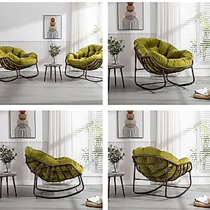 Luccalily Indoor & Outdoor Front Porch Rocking Cozy Chair Set of 2, Rattan Rocker Padded Cushion Recliner Outdoor for Patio, Yard, Garden, Living Room (Olive)