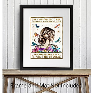 Inspirational Positive Quotes Wall Decor - She Whispered Back I Am The Storm - Hippie Boho Wall Art - Motivational Poster - Encouragement Gifts for Women - Rustic Bedroom Living Room Home Office