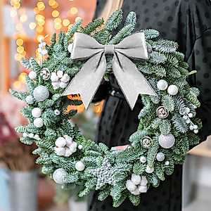 2 Rolls 2.5 Inch 10 Yards Christmas Velvet Ribbon Single Face Christmas Plain Velvet Ribbon for Gift Wrapping Crafts Christmas Wreath Tree Decor (Silver)