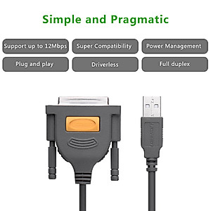 UGREEN 6ft USB to DB25 Parallel (25 Pin) Printer Cable Adapter 6FT Male to Female Connector DB25 IEEE 1284 Converter for Old Printer Support Windows 7/8/10/11/Mac/Linux