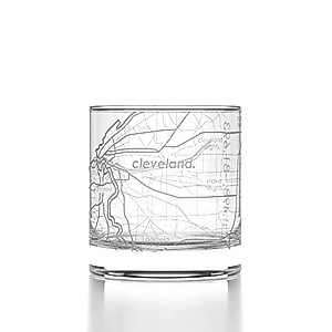 Well Told Engraved Cleveland Ohio Map Rocks Glass, Old Fashioned Whiskey Glass (11 oz, Clear) Etched Whiskey Glass, Gifts For Whiskey Lovers