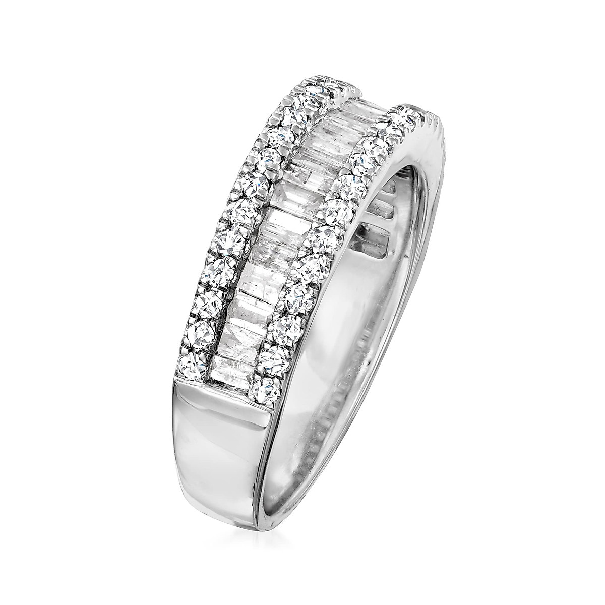 Ross-Simons 1.00 ct. t.w. Baguette and Round Diamond Ring in Sterling Silver. Size 7