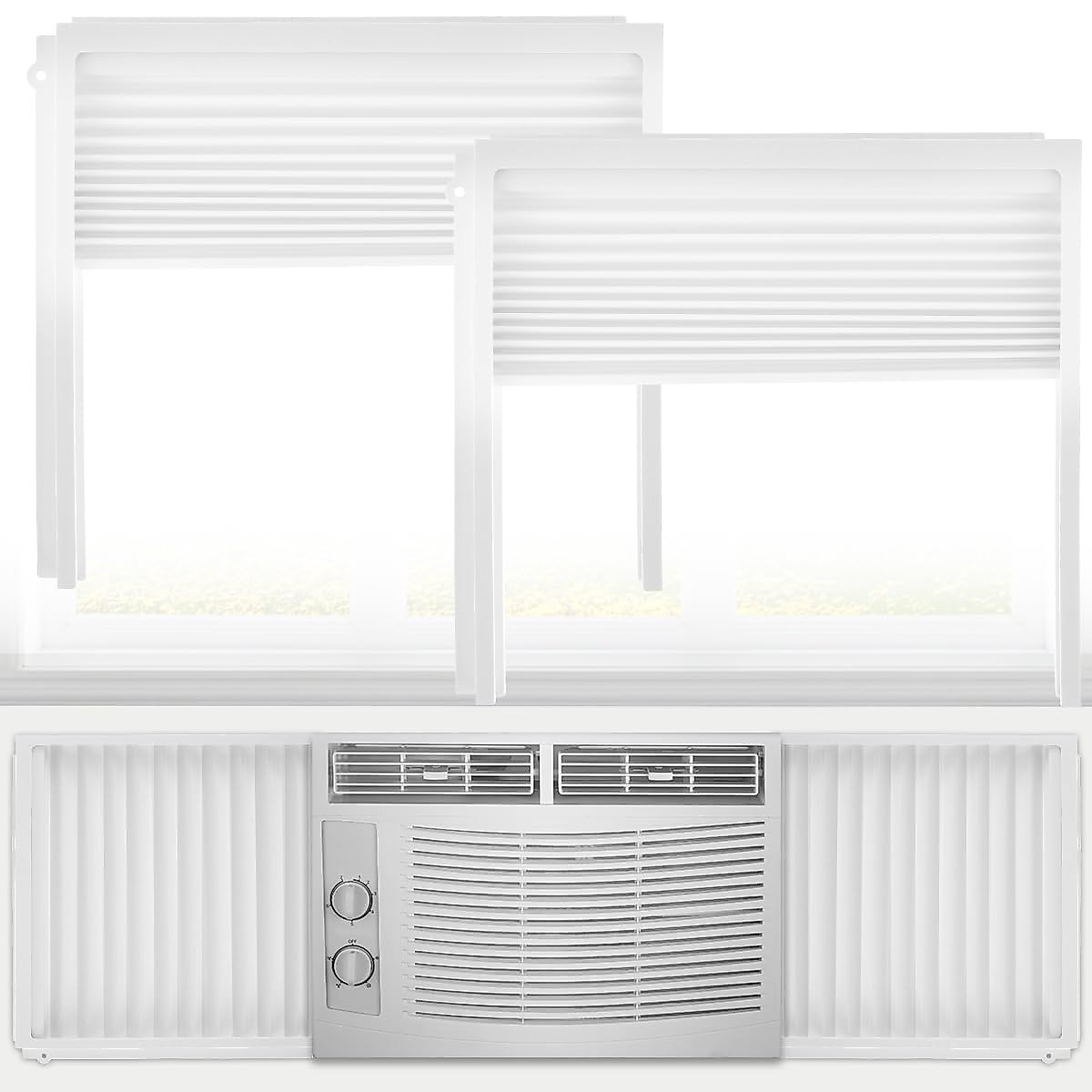 Window Air Conditioner, Side Panels and Frame Set, Adjustable Insulation AC Side Panels Dust-proof AC Side Panels AC Accessories for Winter and Summer Air Conditioner Accordion Filler Kit