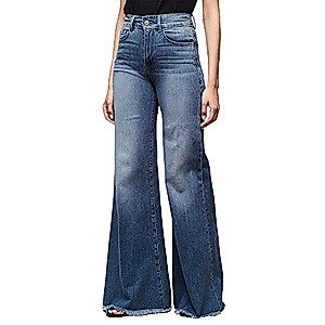 Doubauen Womens High Waisted Jeans Flare Bell Bottom Jeans Stretch Wide Leg Denim Pants Navy
