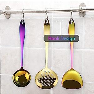 Kelendle 8 Piece Stainless Steel Kitchen Utensil Set Black Nonstick Cooking Utenisls Titanium Plated Kitchen Tools Gadgets Slotted Spatula Spoon Turner Ladle Dishwasher Safe