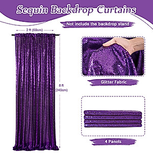 Purple Sequin Backdrop Curtain 4 Packs 2ftx8ft Sparkly Glitter Wedding Party Photography Background Drapes for Birthday Prom Decoration