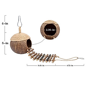 Dlhbafuya Coconut Birdhouse Coconut Shell Climbing nest Hamster hut with Ladder pet Bird Climbing Ladder nest Coconut Shell Bird nest Small Animal Habitat nest.