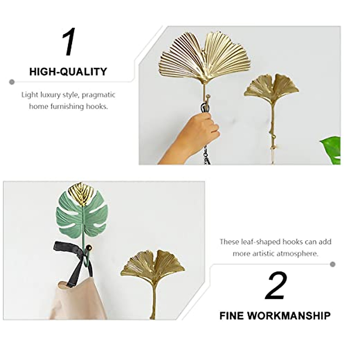 Amosfun 6pcs Plant Tropical Leaf Coat Mask Storage Decorative Reusable Stylish Corridor Leaf- Shaped Modern of Metal Window Things for Bathroom Shaped Utility Decor Iron Clothes