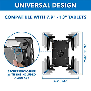 Mount-It! Anti-Theft Universal Tablet Kiosk Stand, Fits iPad Pro, Galaxy Tab, Surface Pro 9.7-13 Inch Tablets | Adjustable Floor Stand with Secure Locking for Retail, Trade Shows, POS, and Public Use