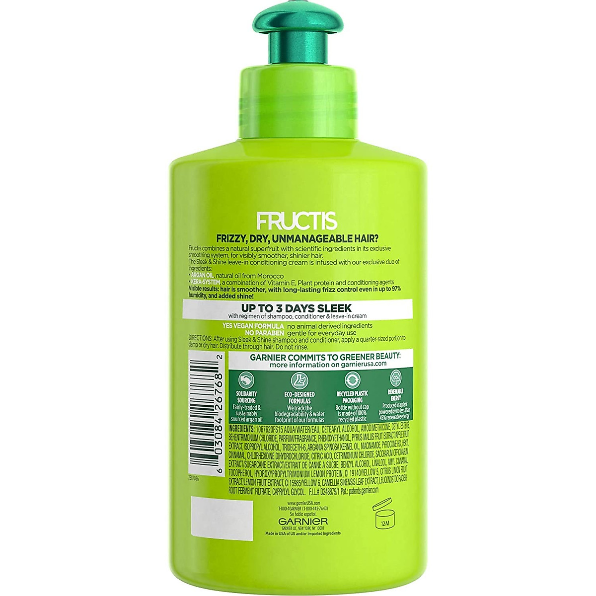 Garnier Fructis Sleek & Shine Intensely Smooth Leave-In Conditioning Cream 10.2 oz (Pack of 3)
