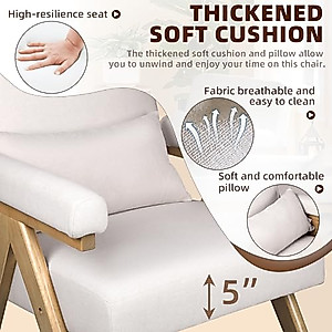 Waleaf Mid Century Modern Accent Chairs Arm Chair Set of 2 with Padded Armrests, Upholstered Chair for Living Room Bedroom Side Chair with Solid Wood Frame Corner Chair (Beige - Set of 2)