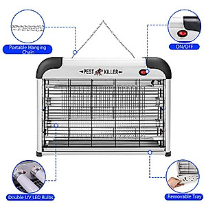 Indoor Bug Zapper, Electric Mosquito Zapper Plug-in, Powerful 20W 2800V Fly Insect Killer Repellent Lamp, Home Pest Control Bug Catcher Eliminator Shocker for Gnat Fruit Fly Moth with Replacement Bulb