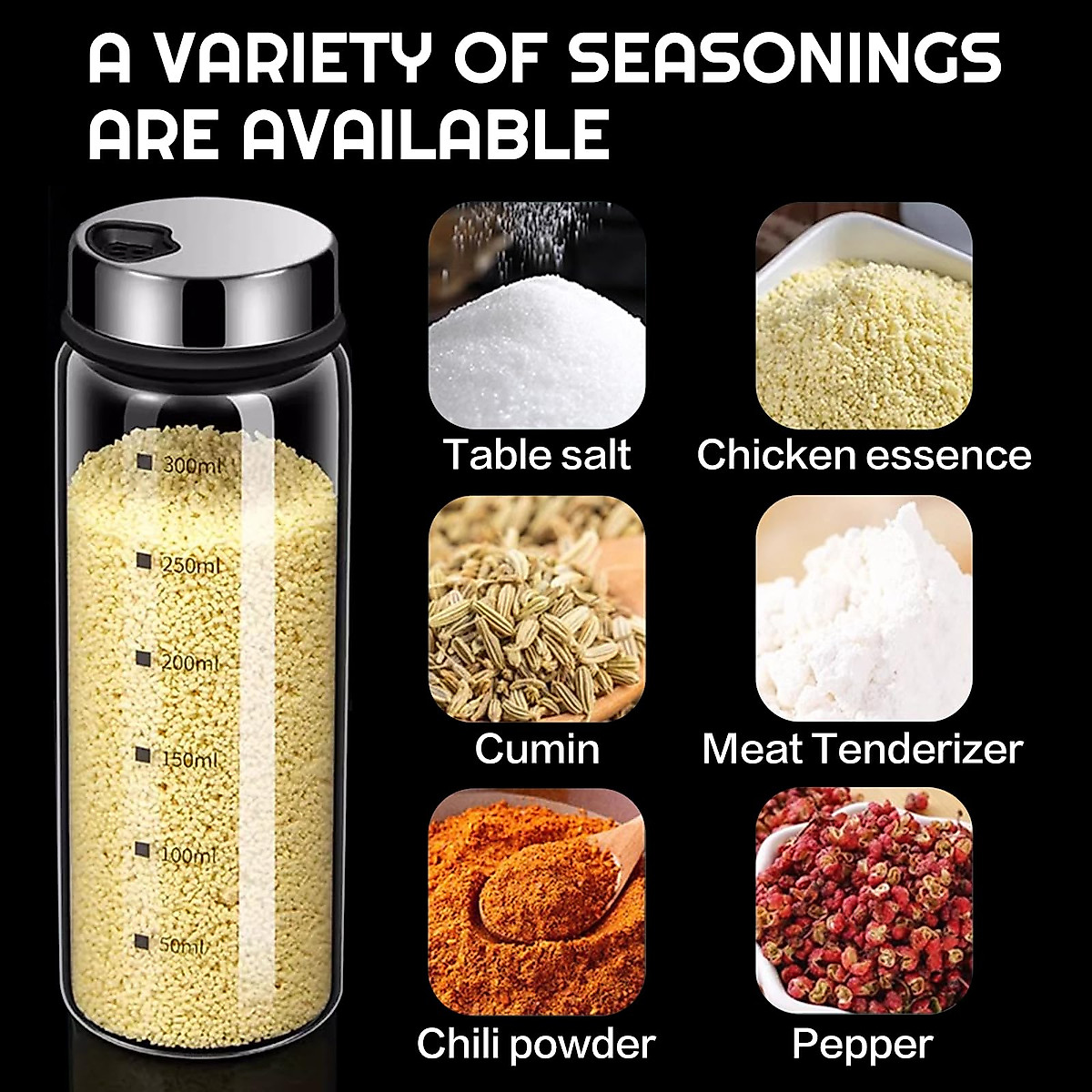 2 Piece 4-Neck Seasoning Shakers Moisture Resistant Seasoning Shakers Glass Seasoning Shakers, Salt and Pepper Shakers with Adjustable Pour Holes - For Seasoning, Picnics (2 large spice jars10oz)