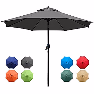 Sunnyglade 9Ft Patio Umbrella Outdoor Table Umbrella with 8 Sturdy Ribs (Dark Gray)