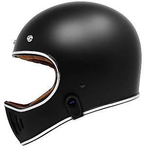 GDM REBEL Retro Motorcycle Helmet with Bluetooth Headset (Vintage Matte Black, Medium)
