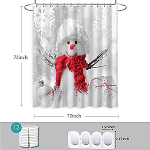 loyapobo Christmas Shower Curtain Snowman Snowflake Silver Red Christmas Bathroom Decor Winter Holiday Xmas Fabric Shower Curtains Set with Hooks, 72" x 72"