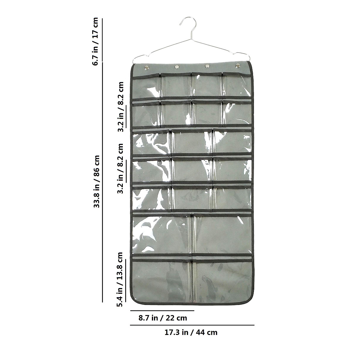 NIMES Hanging Closet Underwear Sock Bra Organizer Dual-Sided Accessories Storage With 42 Clear Pockets (GREY)