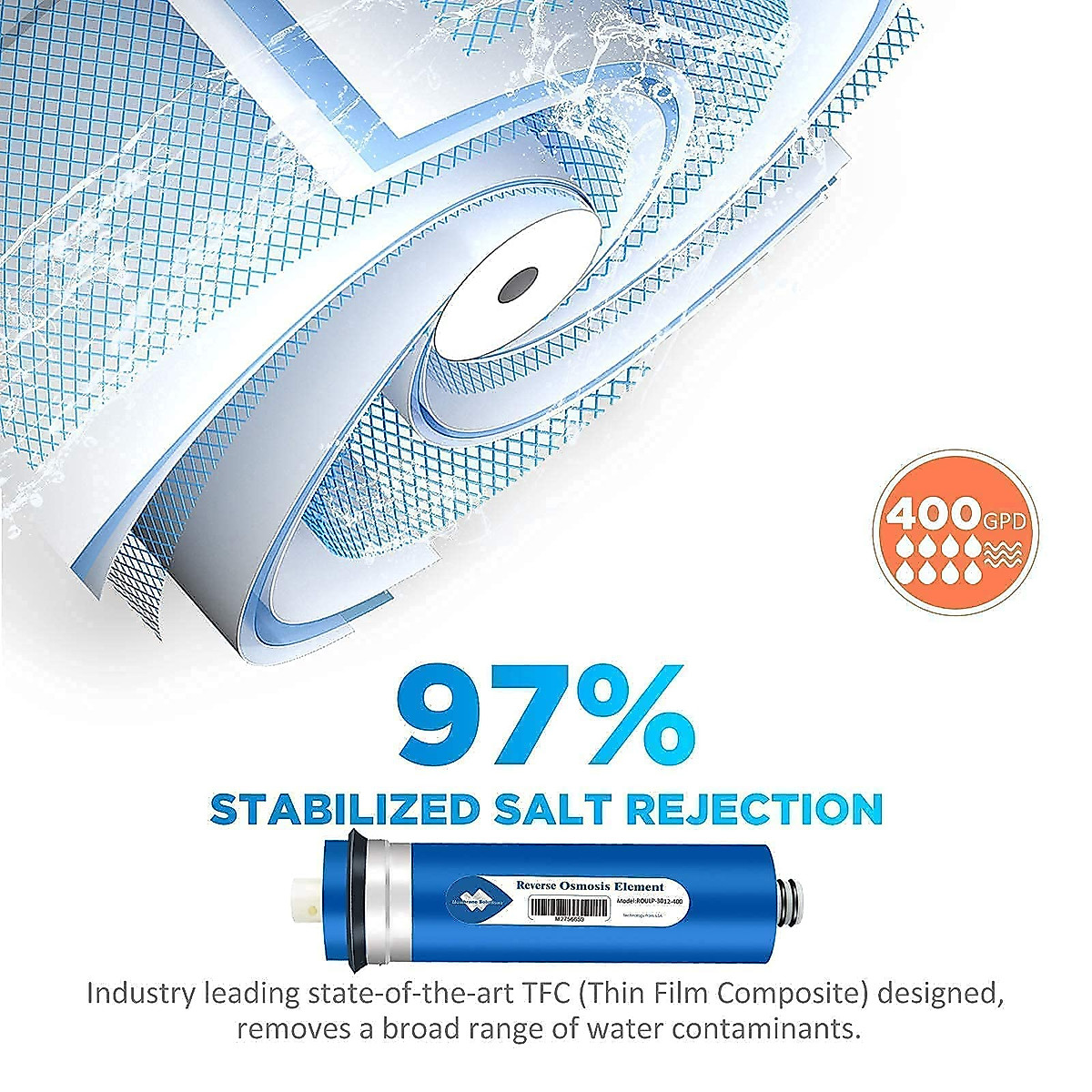 Membrane Solutions Reverse Osmosis 400GPD Membrane and RO Membrane 3012 Housing, RO Reverse Osmosis Universal Compatible Replacement RO, 1-Pack, with 1/4" Quick Connector, 3/8" Fitting, Wrench Set