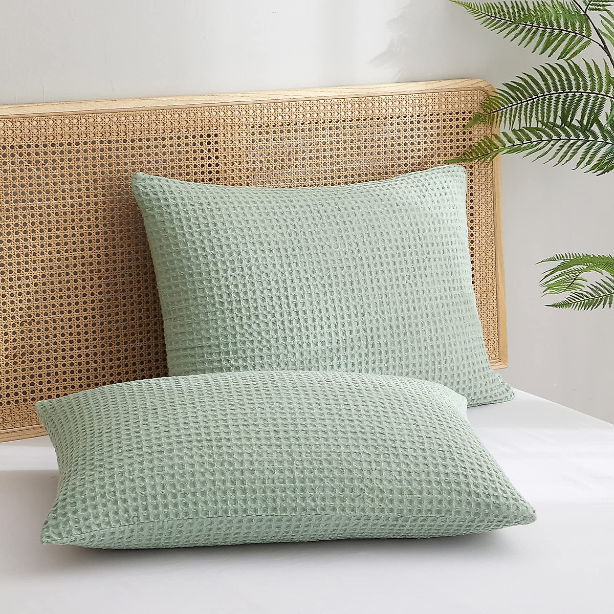 PHF Ultra Soft Waffle Weave Pillowcases Standard Size 20" x 26" 2 Pack, No Insert, Breathable Skin-Friendly Pillow Shams, Decorative Waffle Weave Pillow Case Covers, Sage Green