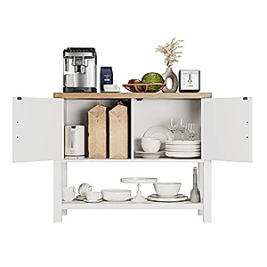 HOSTACK Console Table Sofa Table with 2 Cabinets, Narrow Entryway Table with Storage Shelf, Farmhouse Entry Sofa Tables Buffet Sideboard for Kitchen, Entry Way, Foyer, Dining Room, White/Rustic Brown