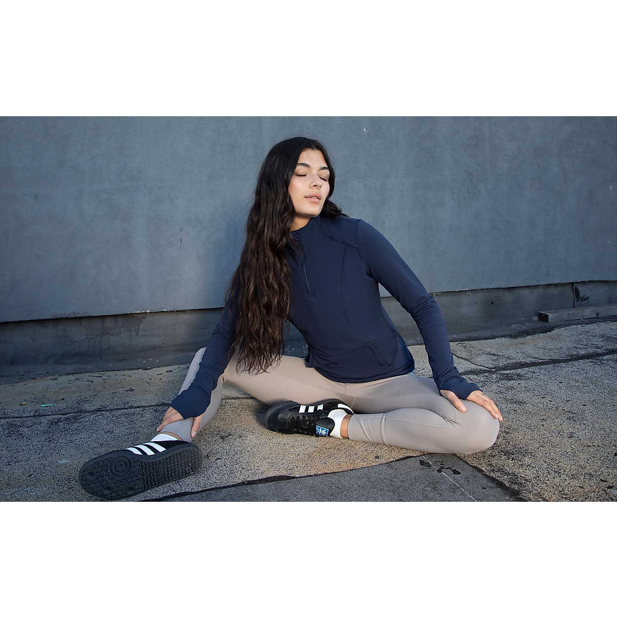 Yogalicious Nude Tech Half Zip Long Sleeve Jacket with Front Pockets - White - Medium